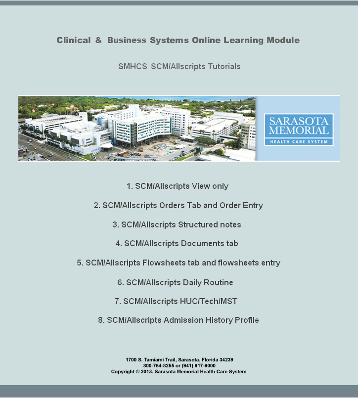 SMHCS SCM/Allscripts Tutorials